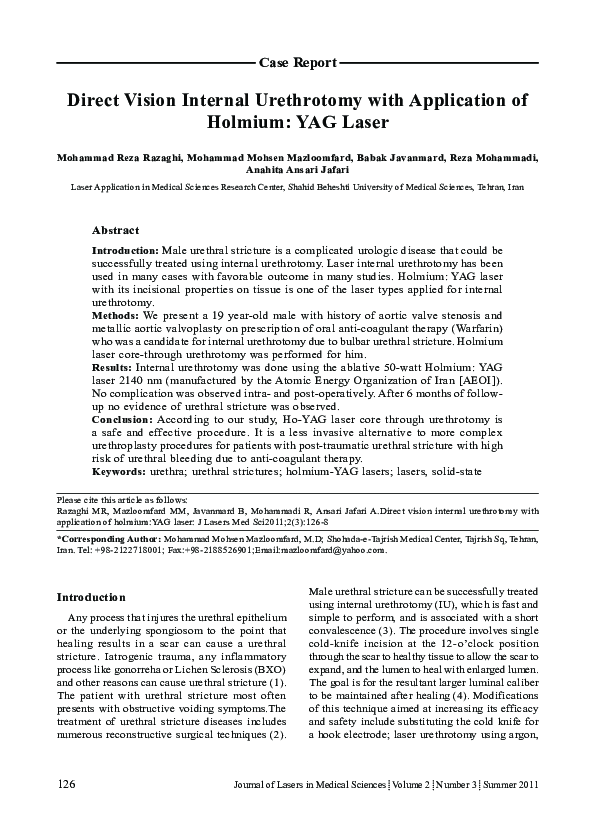 (PDF) Direct Vision Internal Urethrotomy with Application of Holmium ...