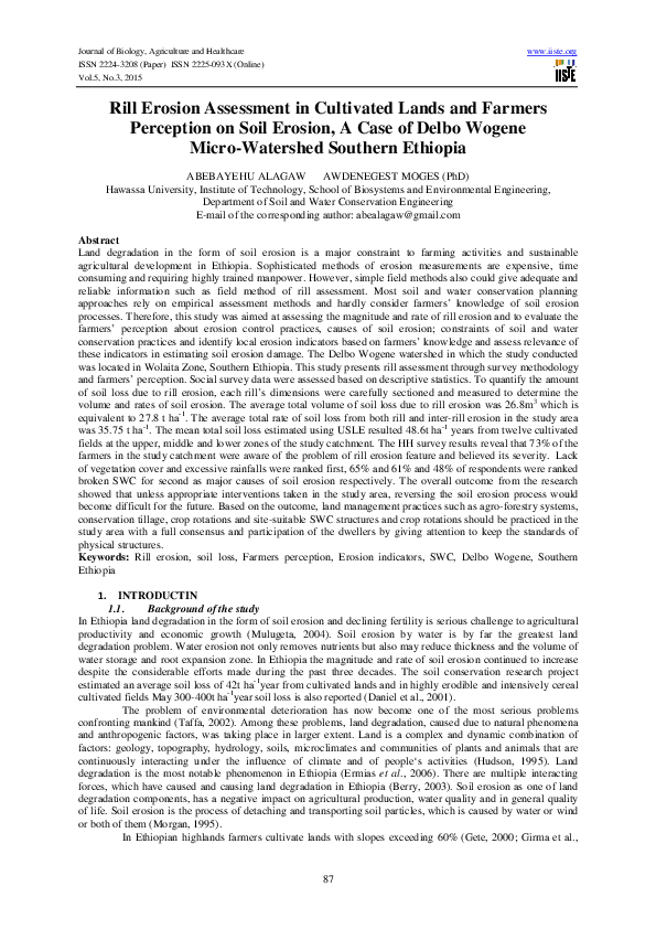 (PDF) Rill Erosion Assessment in Cultivated Lands and Farmers Perception on Soil Erosion, A Case ...