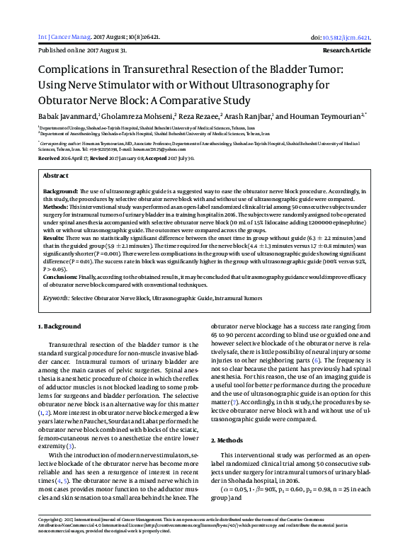 Pdf Complications In Transurethral Resection Of The Bladder Tumor Using Nerve Stimulator With