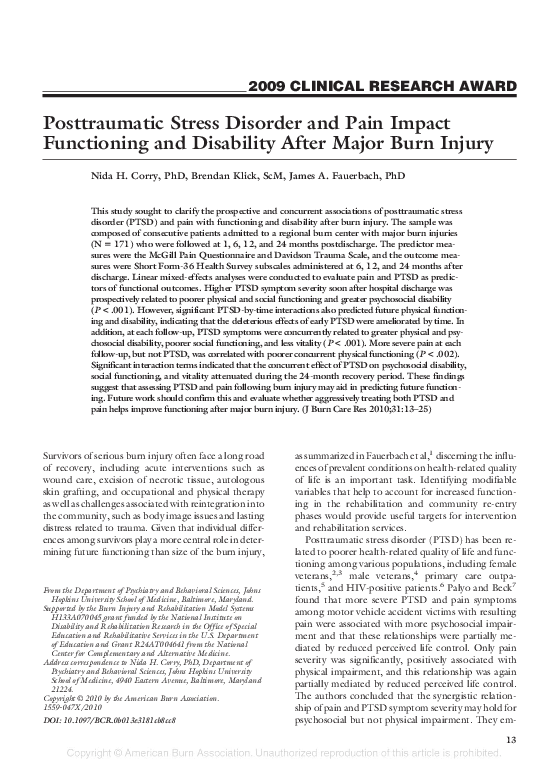 (PDF) Posttraumatic stress disorder and pain impact functioning and ...