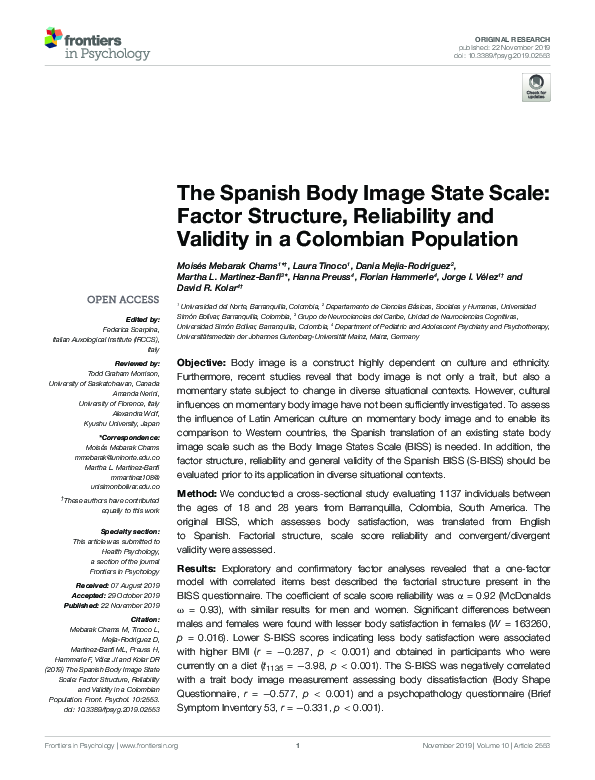 (PDF) The Spanish Body Image State Scale: Factor Structure, Reliability ...