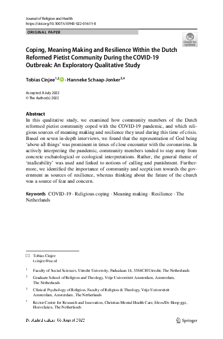 (PDF) Coping, Meaning Making and Resilience Within the Dutch Reformed ...