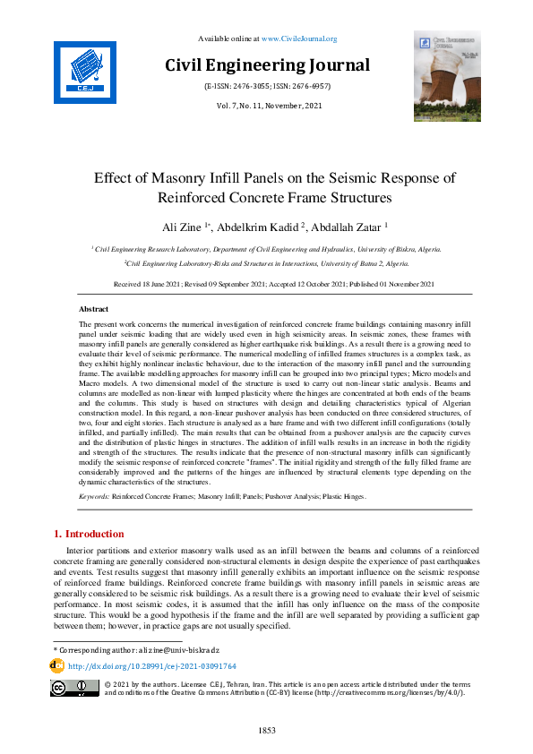 (PDF) Effect of Masonry Infill Panels on the Seismic Response of Reinforced Concrete Frame ...