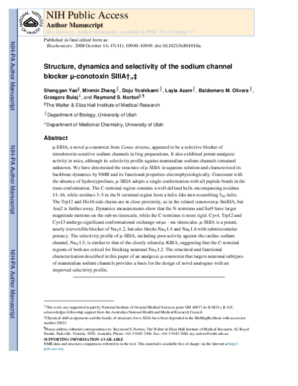 (PDF) Structure, Dynamics, and Selectivity of the Sodium Channel ...