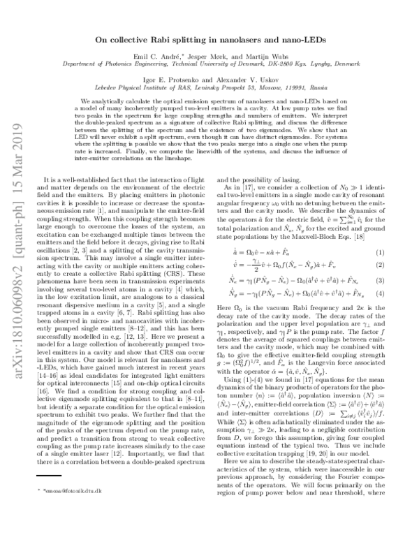(PDF) On collective Rabi splitting in nanolasers and nano-LEDs