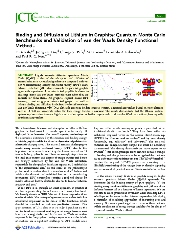 (PDF) Binding and Diffusion of Lithium in Graphite: Quantum Monte Carlo Benchmarks and ...