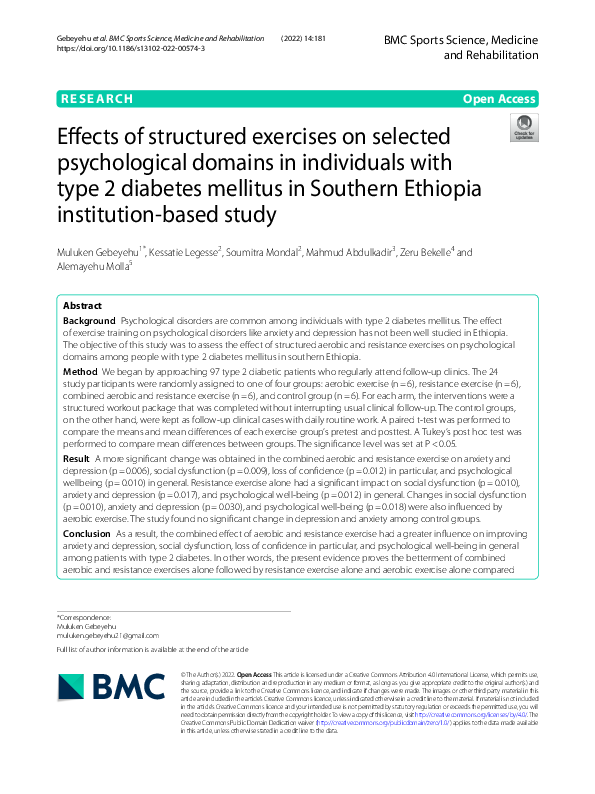 (PDF) Effects of structured exercises on selected psychological domains in individuals with type ...