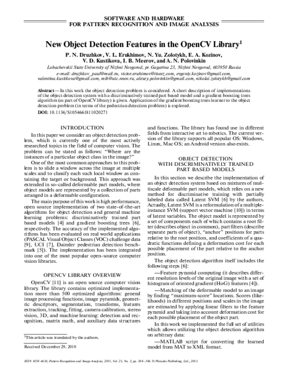 (PDF) New object detection features in the OpenCV library