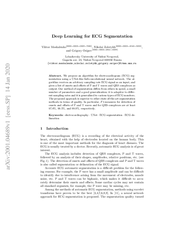 (PDF) Deep Learning for ECG Segmentation