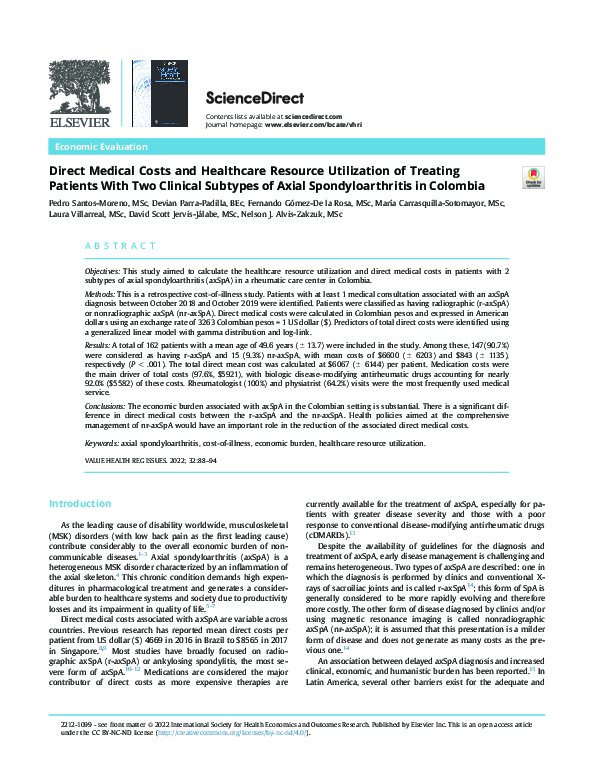 (PDF) Direct Medical Costs and Healthcare Resource Utilization of Treating Patients With Two ...