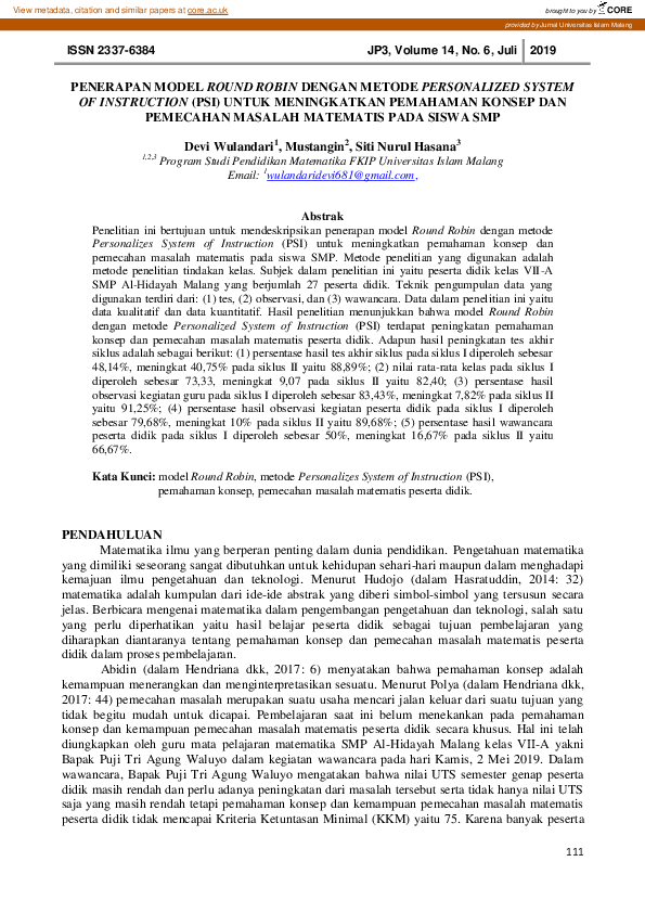 (PDF) Penerapan Model Round Robin Dengan Metode Personalized System of ...