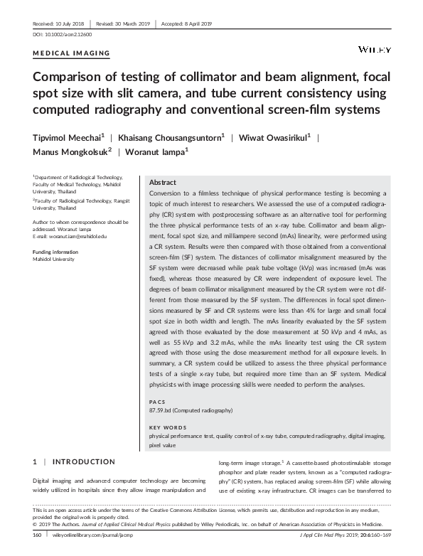 (PDF) Comparison of testing of collimator and beam alignment, focal ...