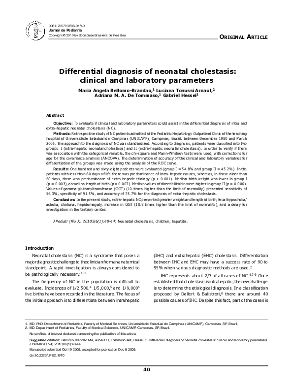 (PDF) Differential diagnosis of neonatal cholestasis: clinical and ...