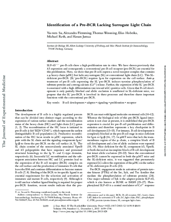 (PDF) Identification of a Pre-BCR Lacking Surrogate Light Chain