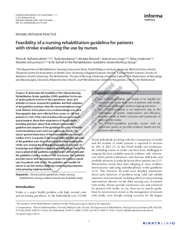 (PDF) Feasibility of a nursing rehabilitation guideline for patients ...