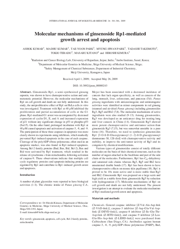 (PDF) Molecular mechanisms of ginsenoside Rp1-mediated growth arrest and apoptosis