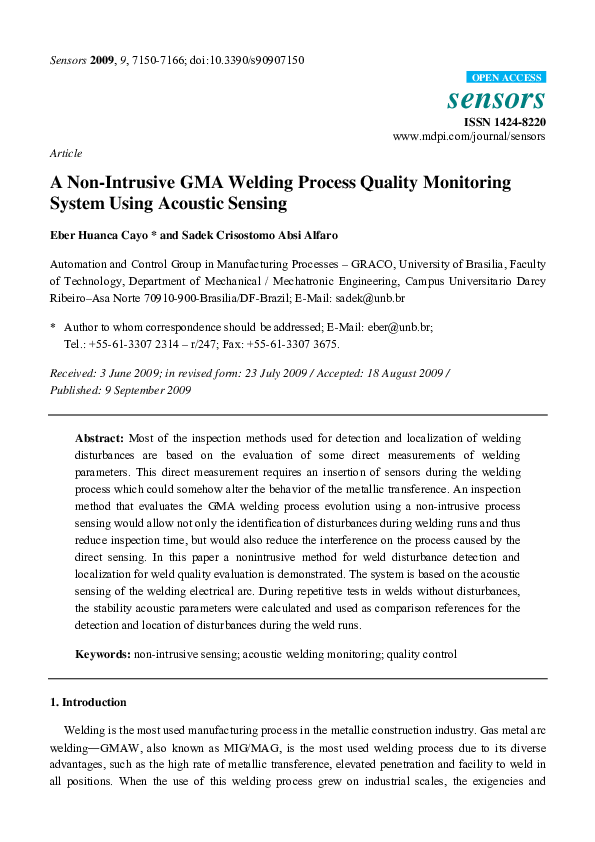 (PDF) A Non-Intrusive GMA Welding Process Quality Monitoring System Using Acoustic Sensing