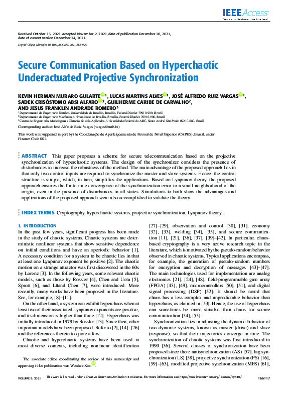 (PDF) Secure Telecommunication via Hyperchaotic Synchronization