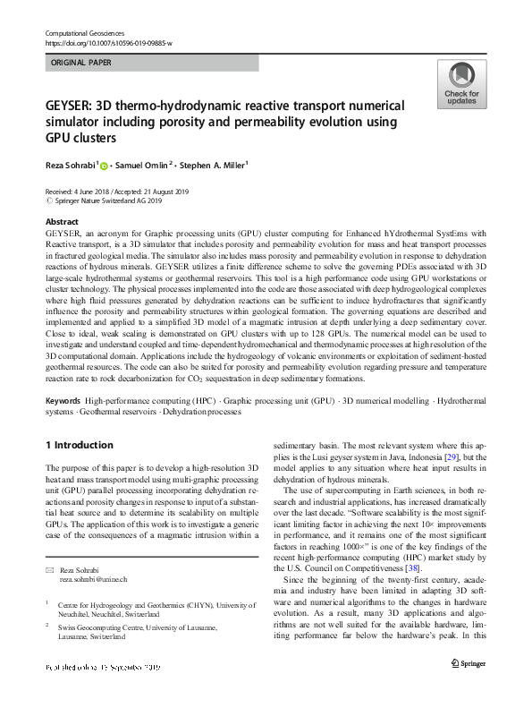 Pdf Geyser 3d Thermo Hydrodynamic Reactive Transport Numerical Simulator Including Porosity