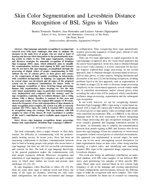 (PDF) Skin Color Segmentation and Levenshtein Distance Recognition of ...