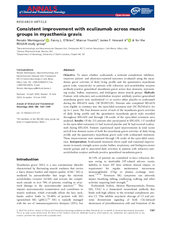 (PDF) Consistent improvement with eculizumab across muscle groups in myasthenia gravis