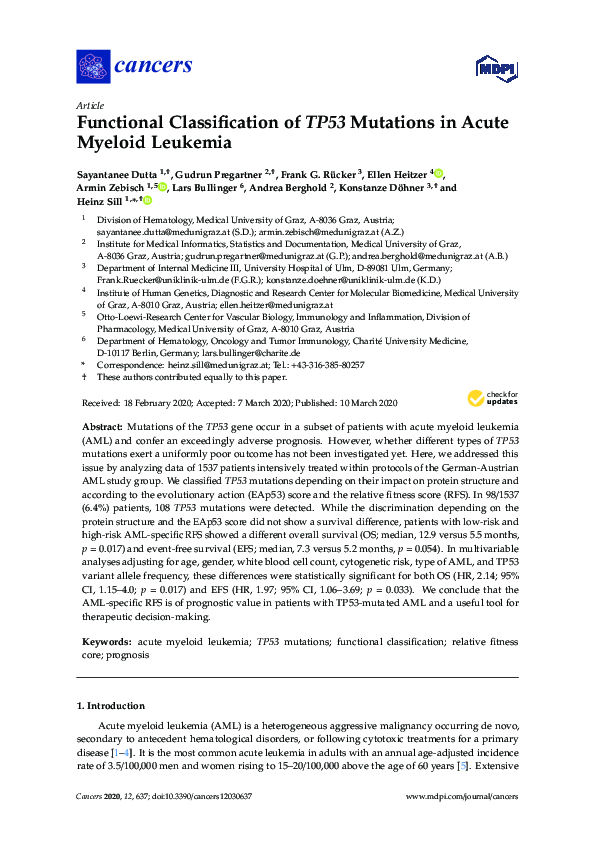 (PDF) Functional Classification of TP53 Mutations in Acute Myeloid Leukemia