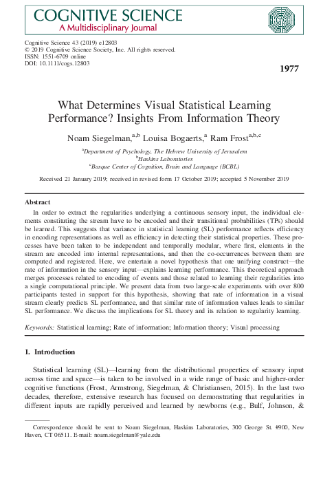 (PDF) What Determines Visual Statistical Learning Performance? Insights ...