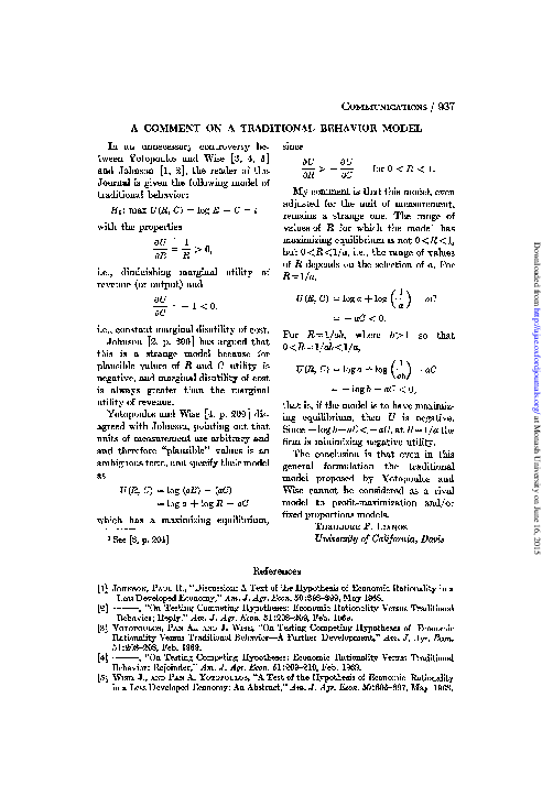 (PDF) A Comment on a Traditional Behavior Model