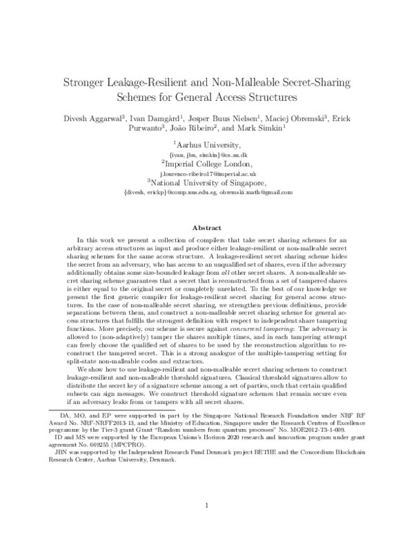 (PDF) Stronger Leakage-Resilient and Non-Malleable Secret Sharing Schemes for General Access ...