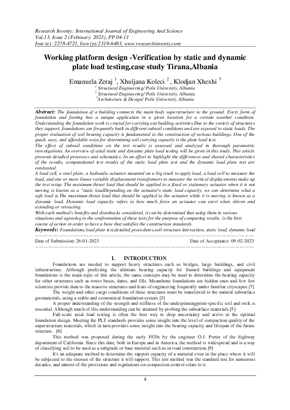 (PDF) Working platform design -Verification by static and dynamic plate ...