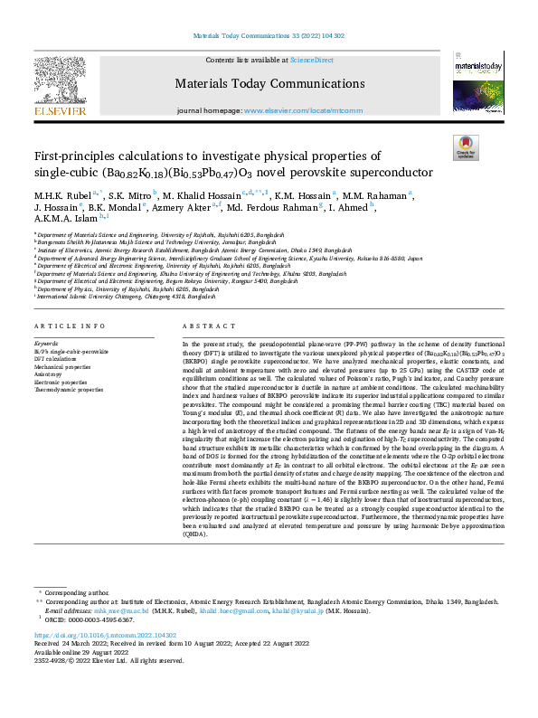 (PDF) First-principles calculations to investigate physical properties of single-cubic (Ba0.82K0 ...