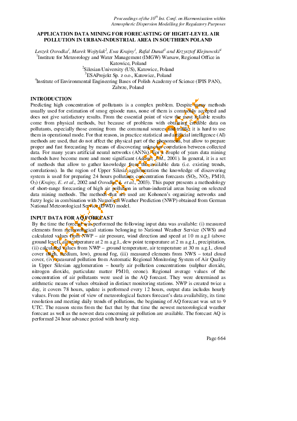 (PDF) Application Data Mining for forecasting of high-level air pollution in urban-industrial ...