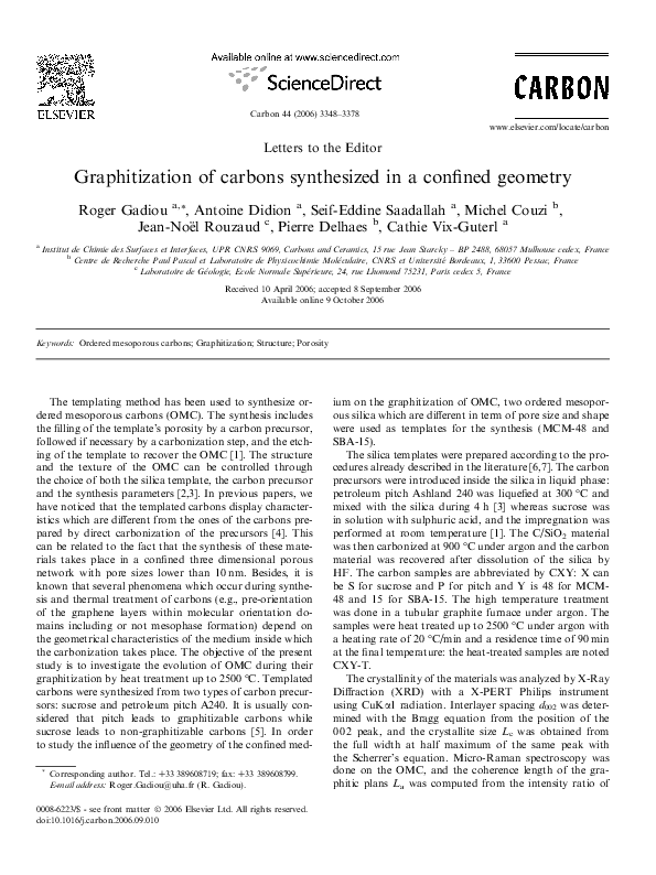 (PDF) Graphitization of carbons synthesized in a confined geometry