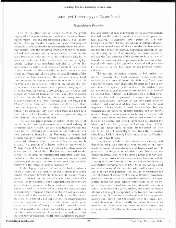 (PDF) Bone Tool Technology on Easter Island