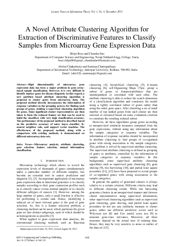 Pdf A Novel Attribute Clustering Algorithm For Extraction Of Discriminative Features To 