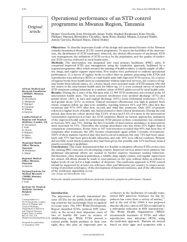 (PDF) Operational performance of an STD control programme in Mwanza ...