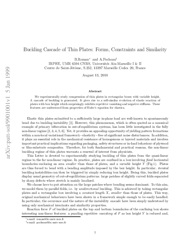 (PDF) Buckling cascade of thin plates: Forms, constraints and similarity