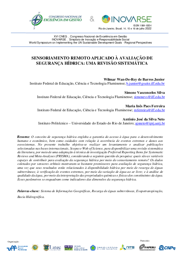 (PDF) Sensoriamento Remoto aplicado à avaliação de Segurança Hídrica ...