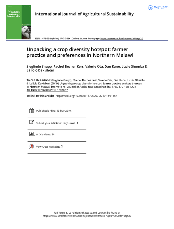 (PDF) Unpacking a crop diversity hotspot: farmer practice and ...
