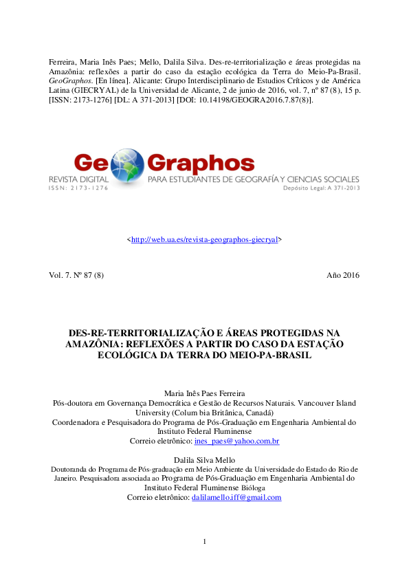 (PDF) Des-re-territorialização e áreas protegidas na Amazônia ...