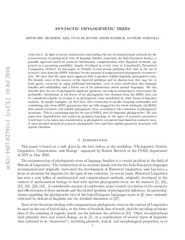 (PDF) Syntactic Phylogenetic Trees