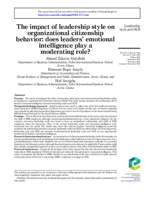 (PDF) The impact of leadership style on organizational citizenship ...