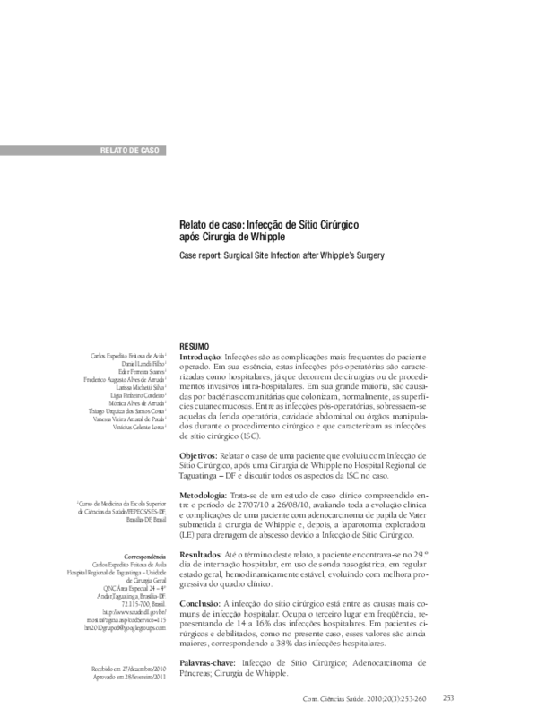 (PDF) Relato de caso: infecção de sítio cirúrgico após cirurgia de ...