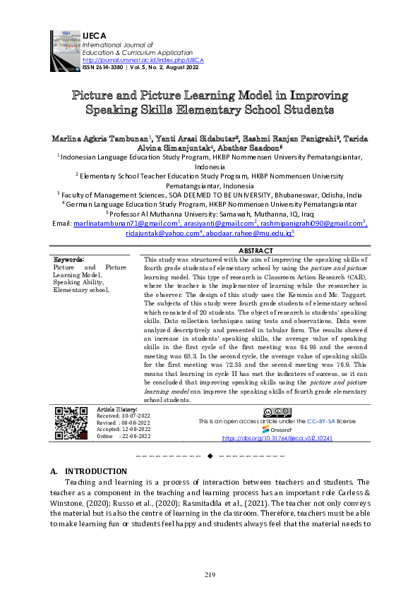 (PDF) Picture and Picture Learning Model in Improving Speaking Skills ...
