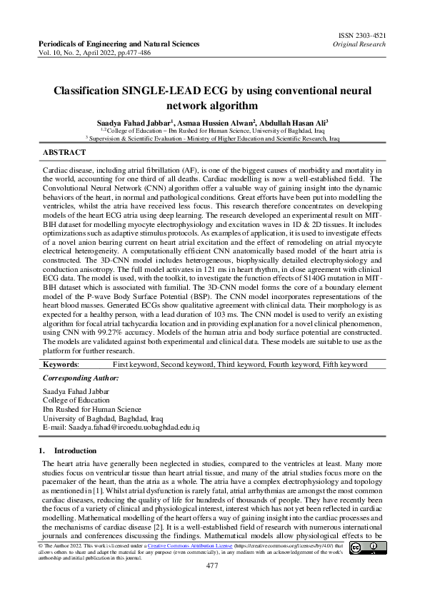 Pdf Classification Single Lead Ecg By Using Conventional Neural Network Algorithm