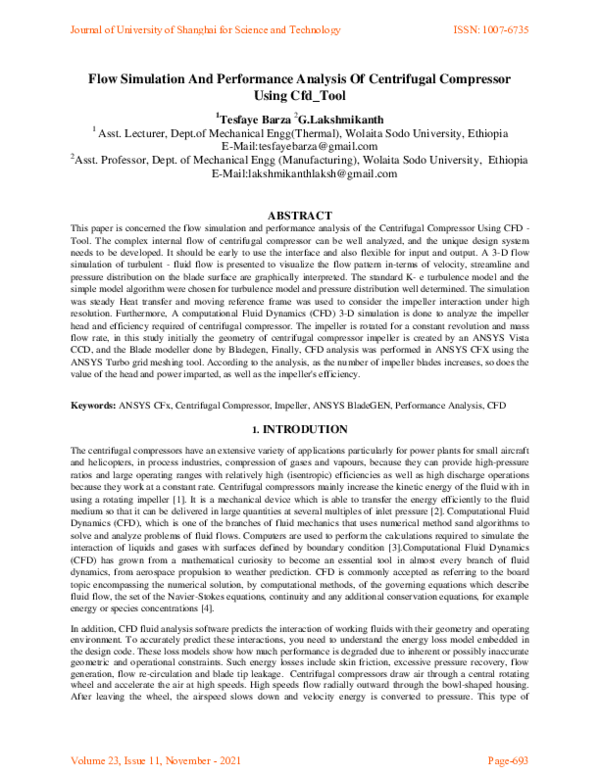 Pdf Flow Simulation And Performance Analysis Of Centrifugal Compressor Using Cfdtool