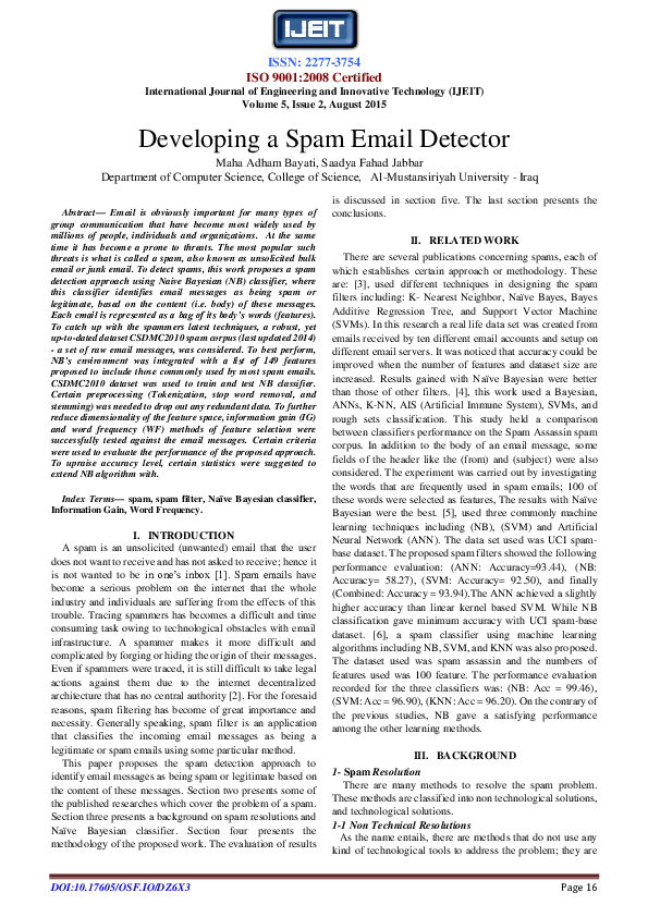 (PDF) Developing a Spam Email Detector