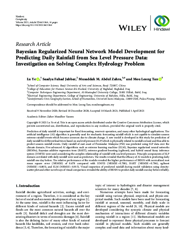 (PDF) Bayesian Regularized Neural Network Model Development for Predicting Daily Rainfall from ...