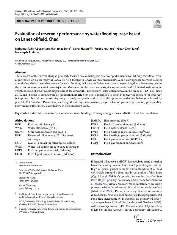 (PDF) Evaluation of reservoir performance by waterflooding: case based ...