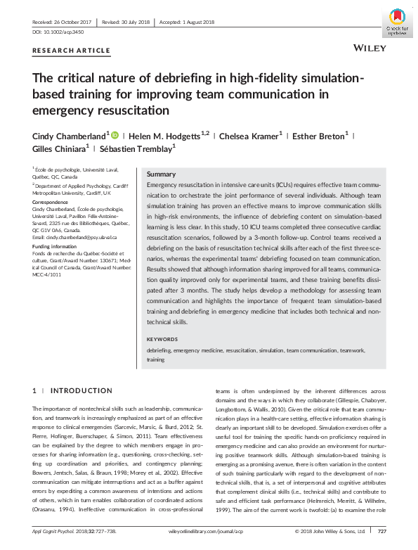 (PDF) The critical nature of debriefing in high-fidelity simulation-based training for improving ...
